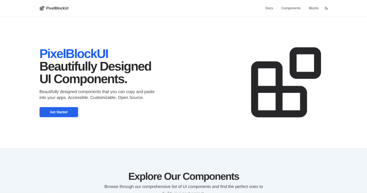 PixelBlockUI - Tailwind CSS & React Component CLI Tool PixelBlockUI - Tailwind CSS & React Component CLI Tool